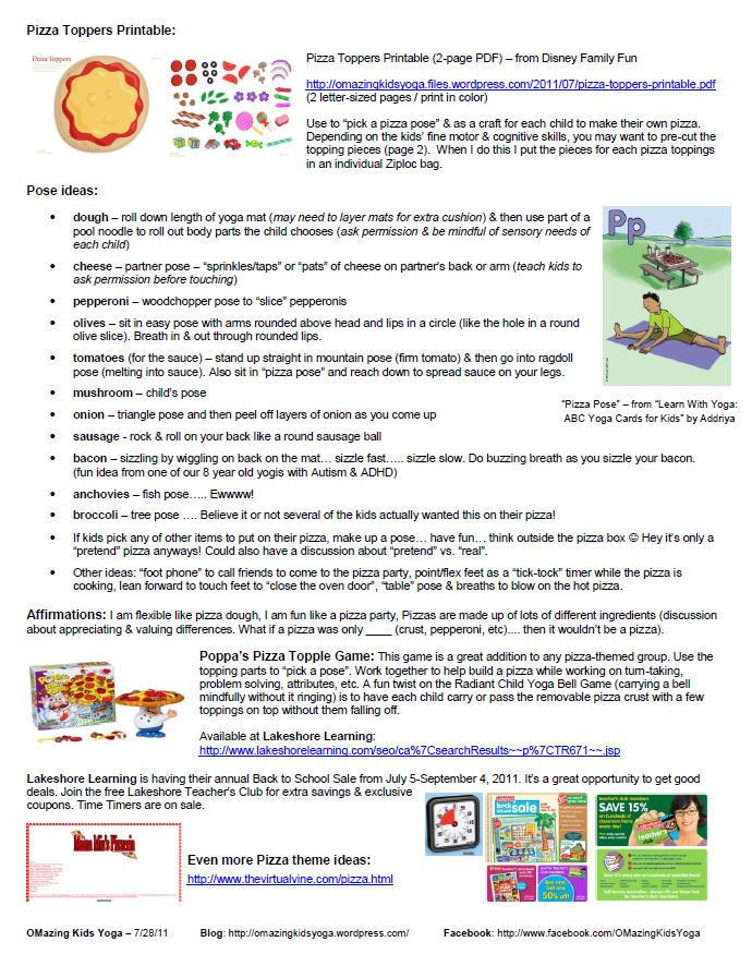 Pete’s A Pizza Party – An OMazing Kids Yoga lesson plan based on the ...