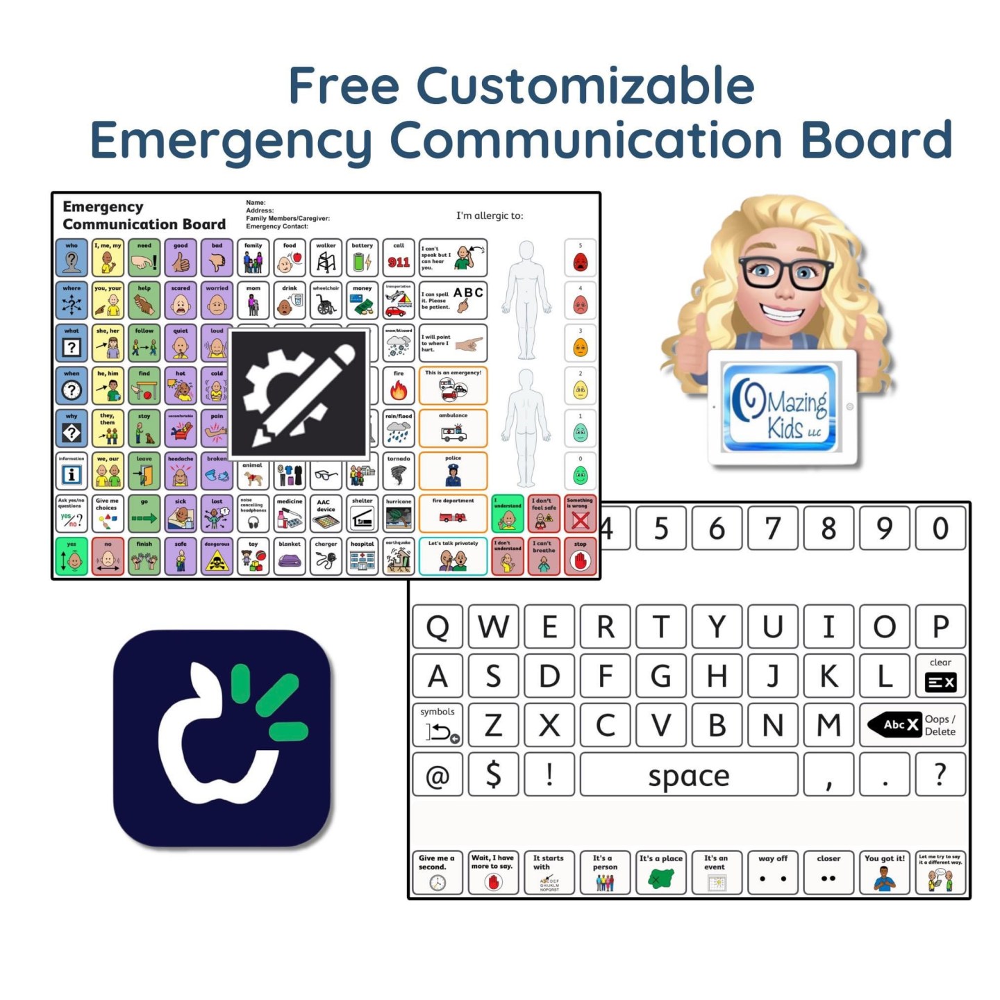 Free Customizable Printable AAC Emergency Communication Board and ...